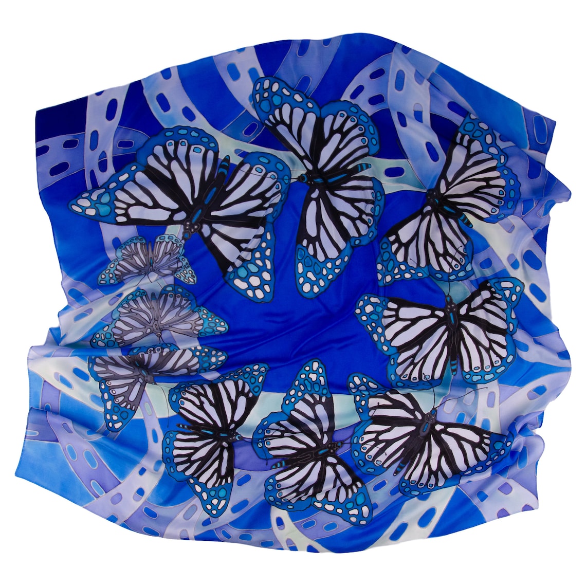 Royal Blue Silk Scarf Hand Painted Large Square Scarf With Butterfly ...