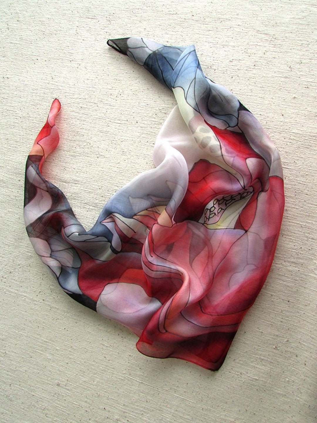 Hand Painted Silk Chiffon Scarf With Lotuses Silk Neckerchief - Etsy