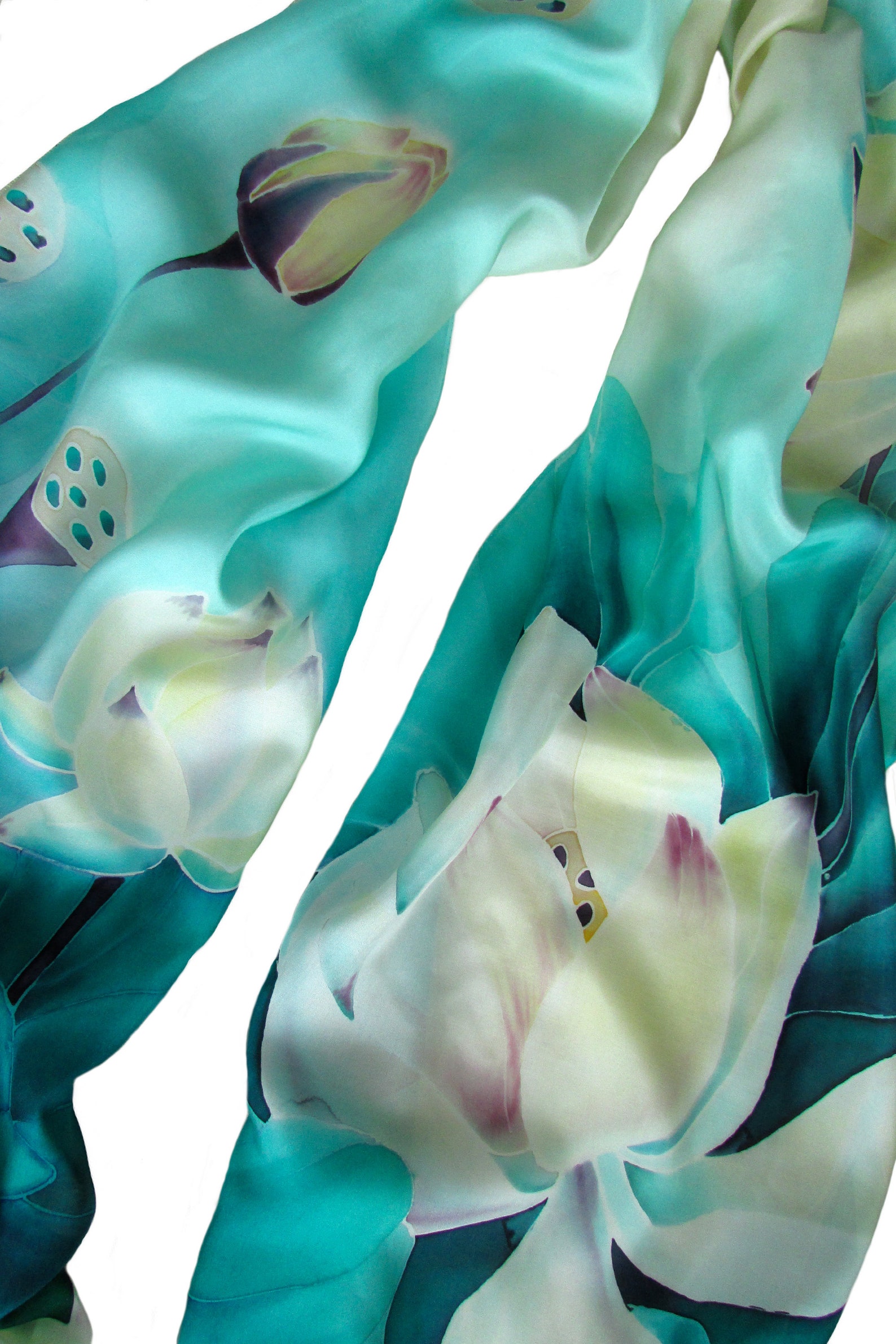 Lotus Scarf Hand Painted, Emerald Silk Scarf, Sister Gift - Etsy