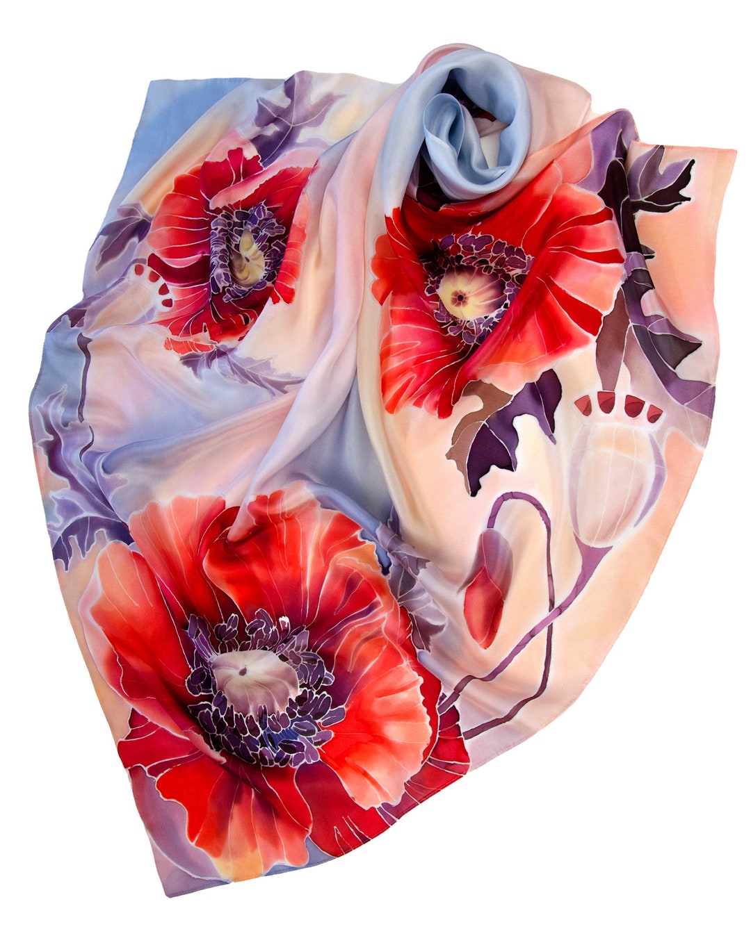 Red Poppy Scarf Hand Painted Large Square Silk Scarf Wife Gift - Etsy