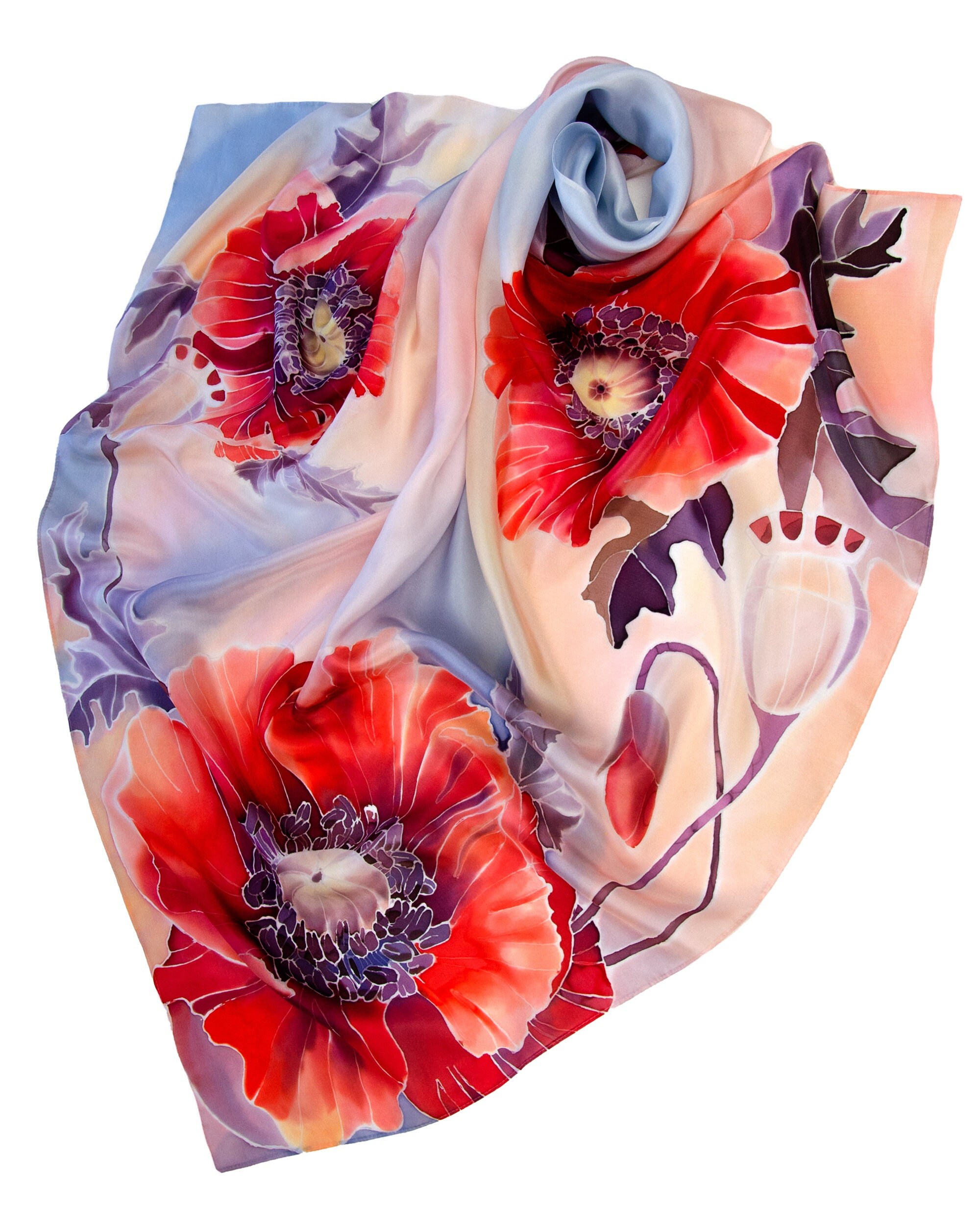 Red Poppy Scarf Hand Painted Large Square Silk Scarf Wife Gift - Etsy