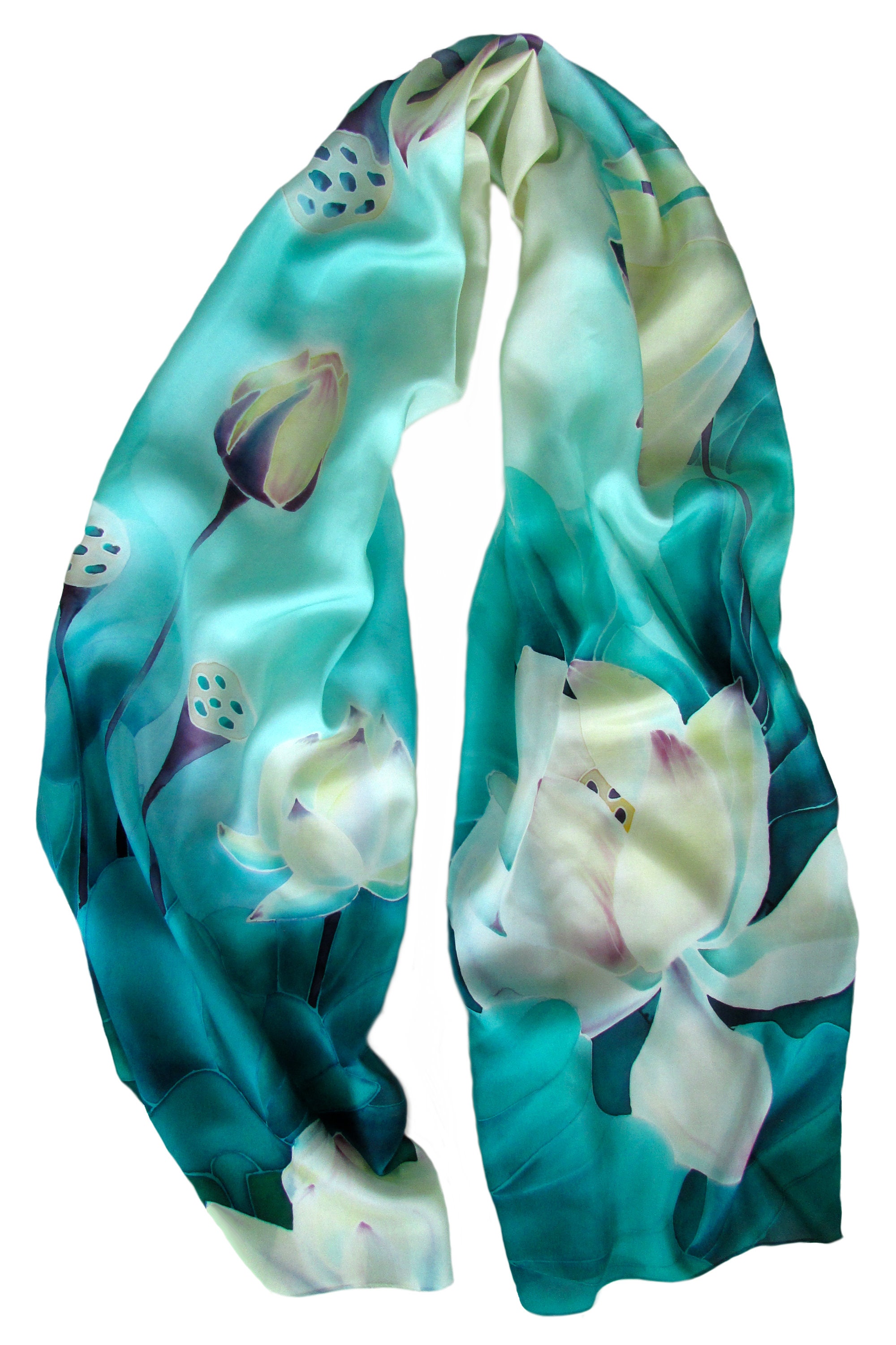 Lotus Scarf Hand Painted, Emerald Silk Scarf, Sister Gift - Etsy