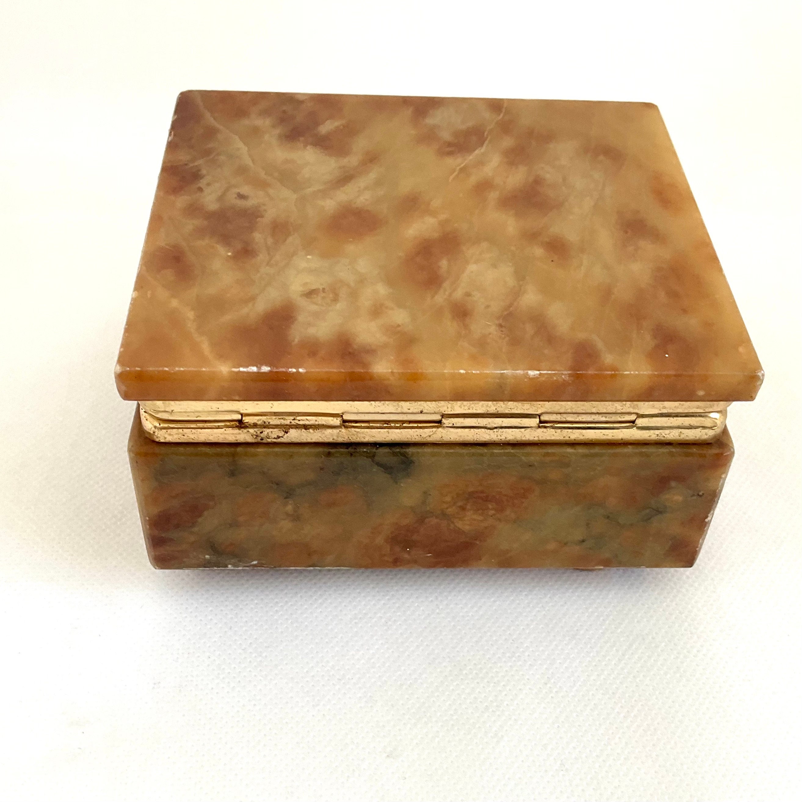 Alabaster Trinket Box With Brass Finish and Hinges - Made in Italy - Etsy