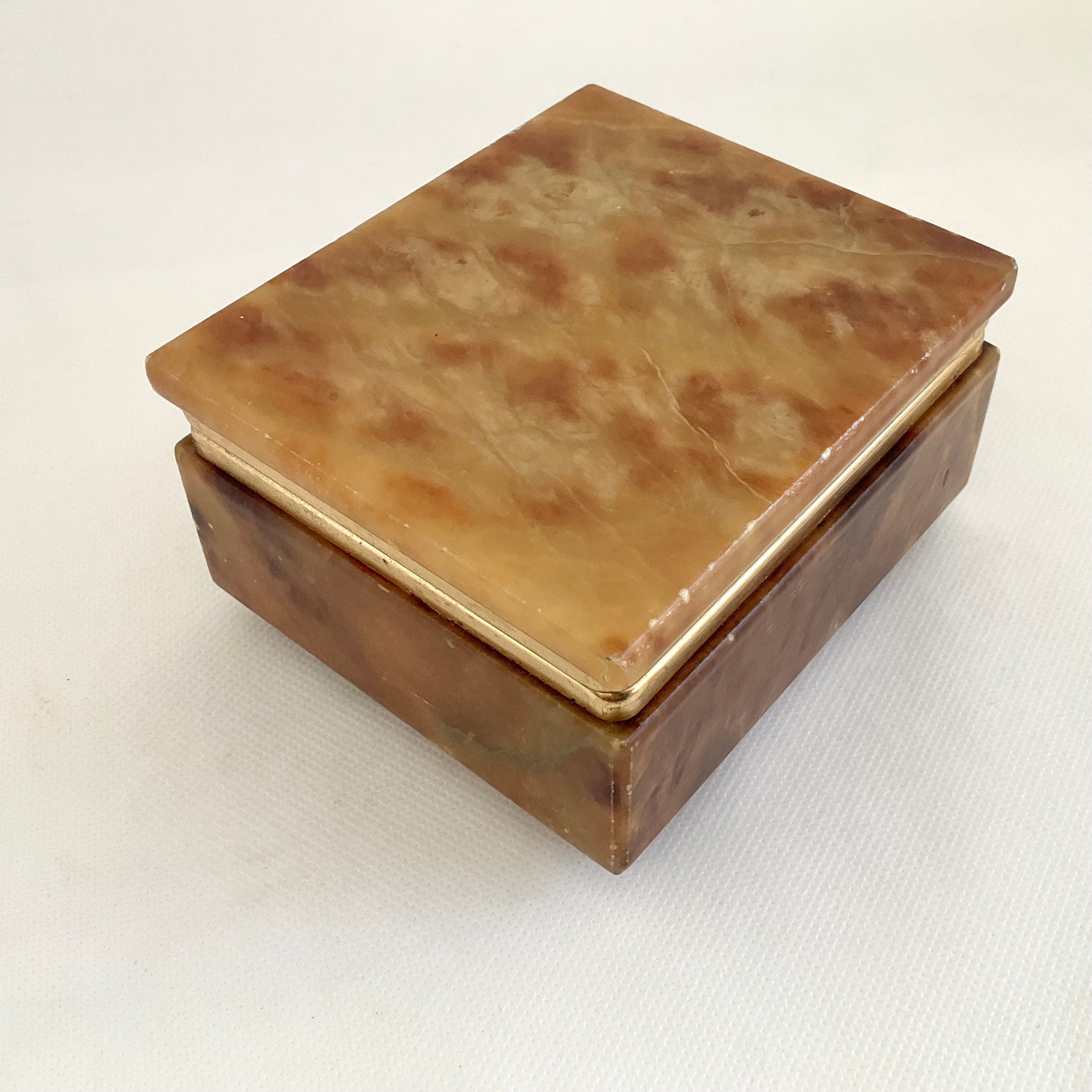 Alabaster Trinket Box With Brass Finish and Hinges - Made in Italy - Etsy