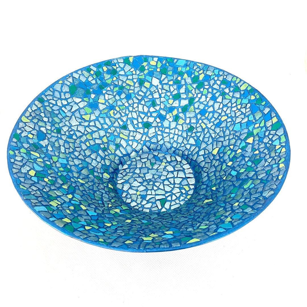 Upcycled Blue Mosaic Bowl in Eggshell - Fruit or Trinket Bowl - Etsy