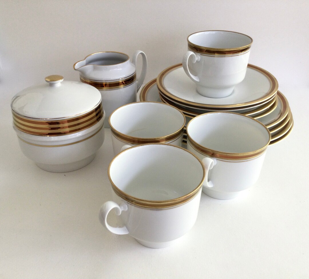 Set of 4 Vintage Tea Set - WEIMAR PORZELLAN - Cups, Saucers, Milk Jug ...