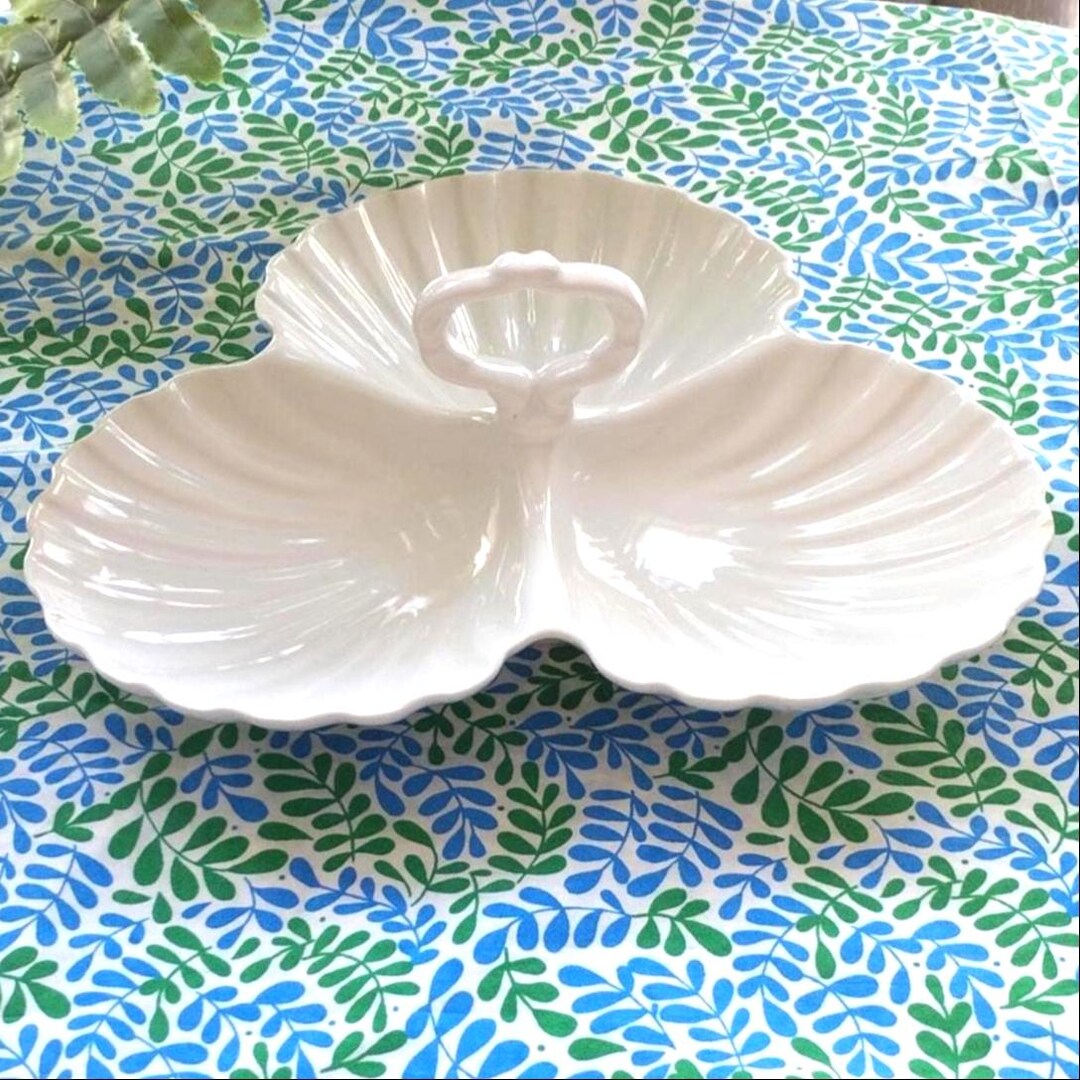 Scallop Porcelain Snack Dish With Handle - Vintage Revol Porcelain - Etsy