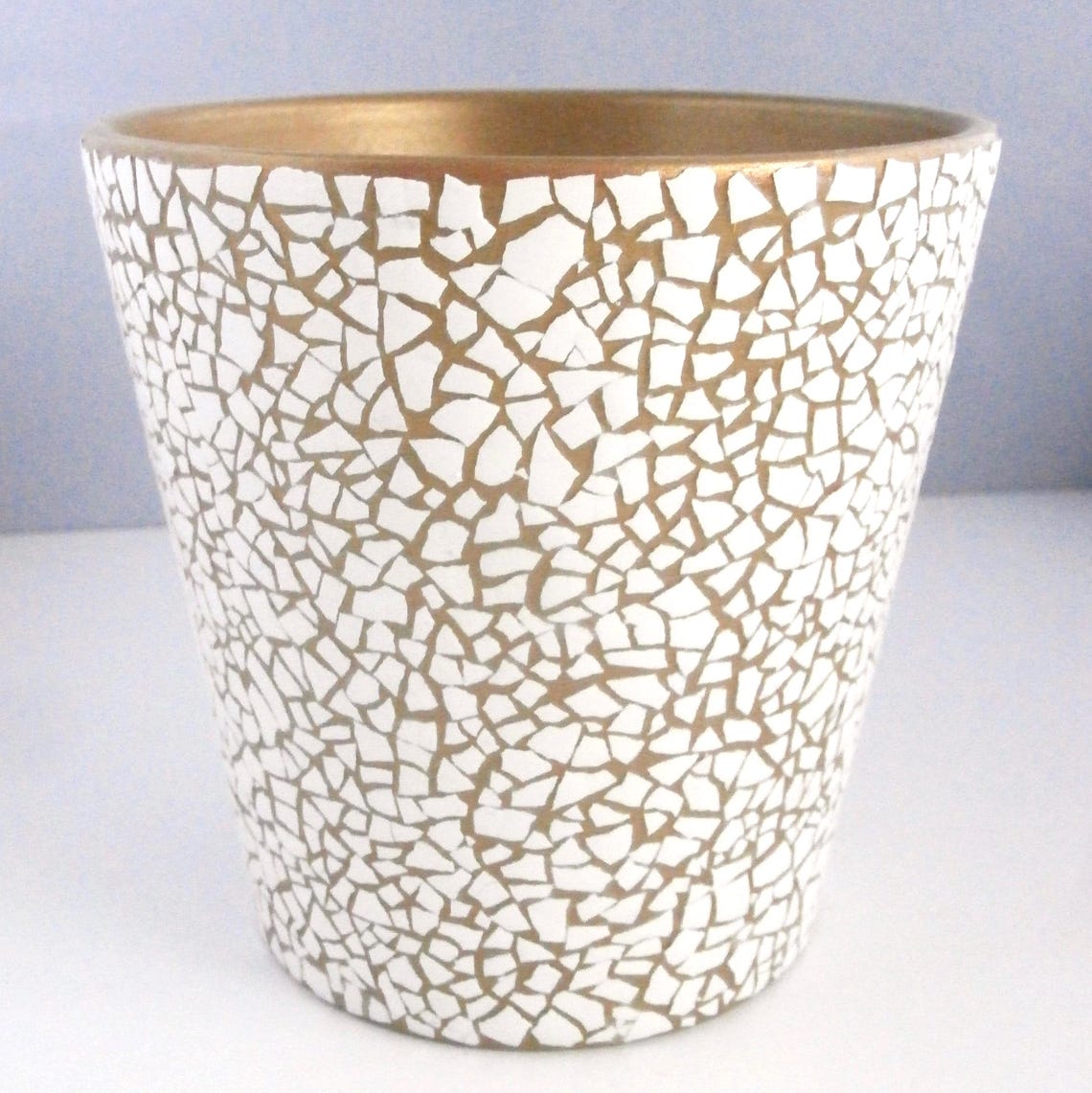 Upcycled Eggshell Mosaic Gold Plant Pot Holder - Decorative Planter - Etsy