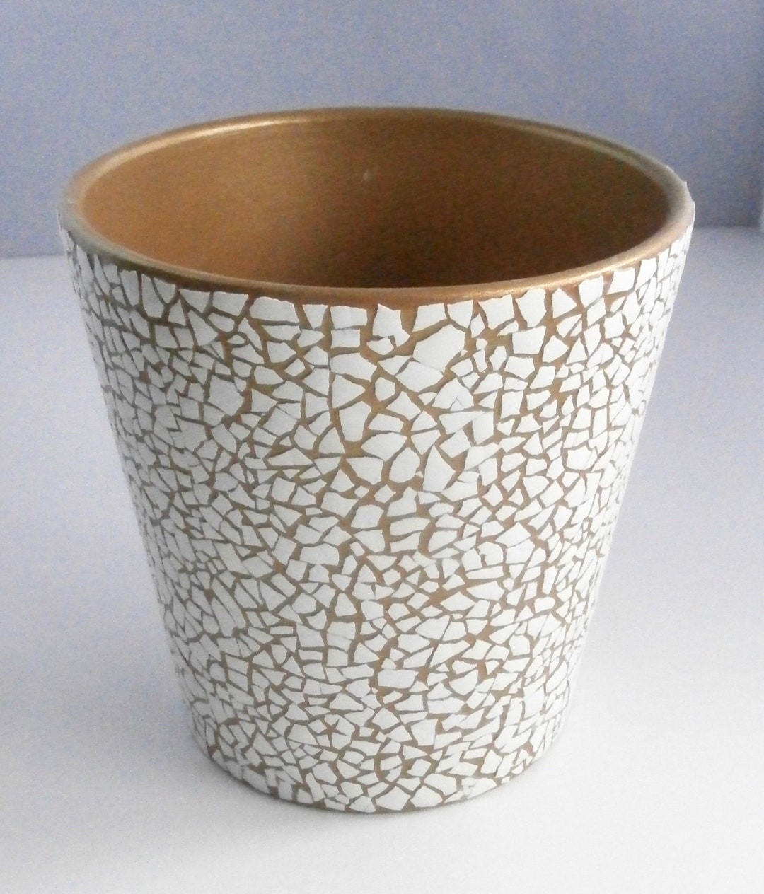 Upcycled Eggshell Mosaic Gold Plant Pot Holder - Decorative Planter - Etsy