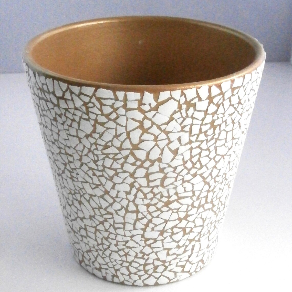 Upcycled Eggshell Mosaic Gold Plant Pot Holder - Decorative Planter - Etsy