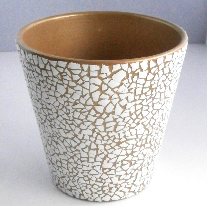 Upcycled Eggshell Mosaic Gold Plant Pot Holder - Decorative Planter - Etsy