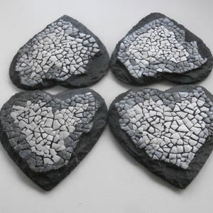 Heart Slate Coasters Upcycled Coaster With Eggshell Mosaic in Grey and ...