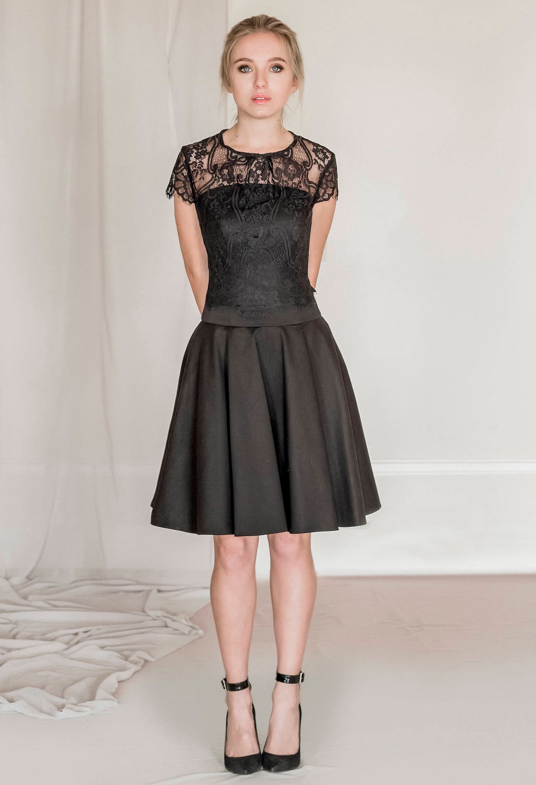 2 Piece Black Evening Outfit, Black Prom Dress, Black Bridesmaid Dress ...