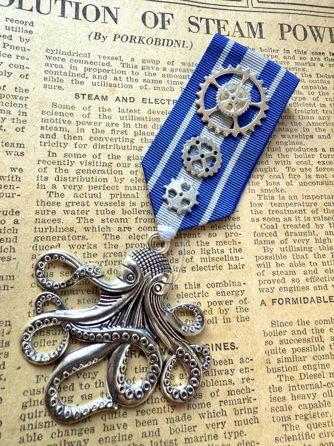 Handmade Steampunk Medal: Octopus, Gears, Military Ribbon Brooch - Etsy