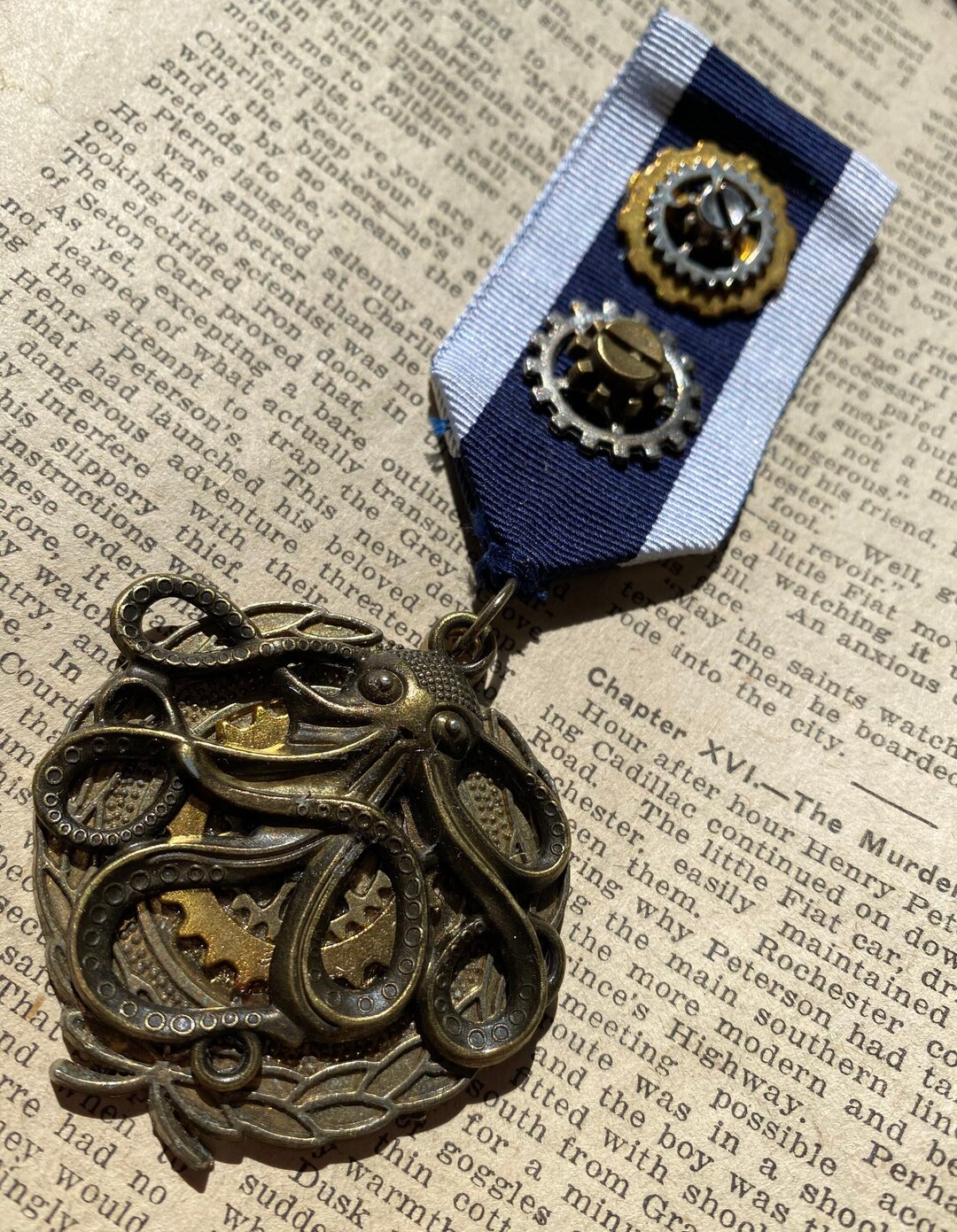 Handmade Steampunk Octopus Medal: Military Ribbon Brooch - Etsy