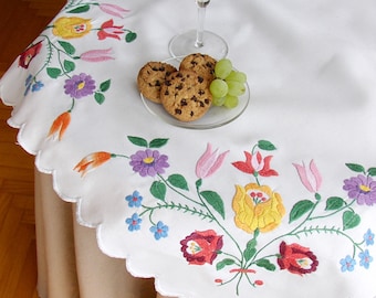 Richly Embroidered "kalocsa" Tablecloth, Hungarian Hand Embroidered ...