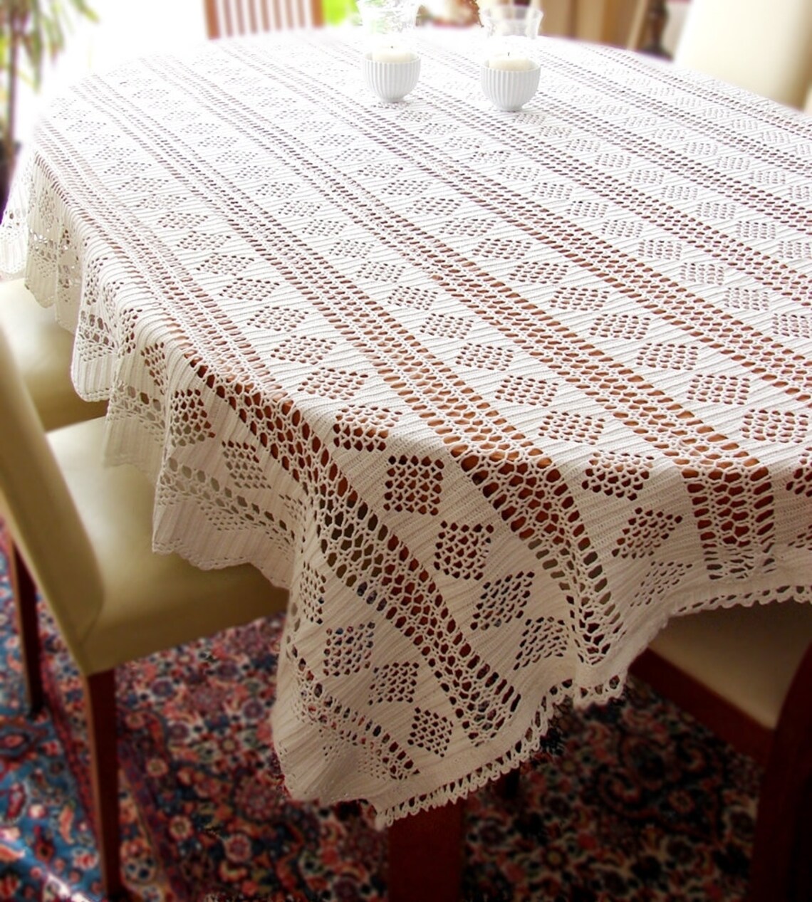 Large Crochet Tablecloth Lace White Table Cloth Vintage Hand | Etsy