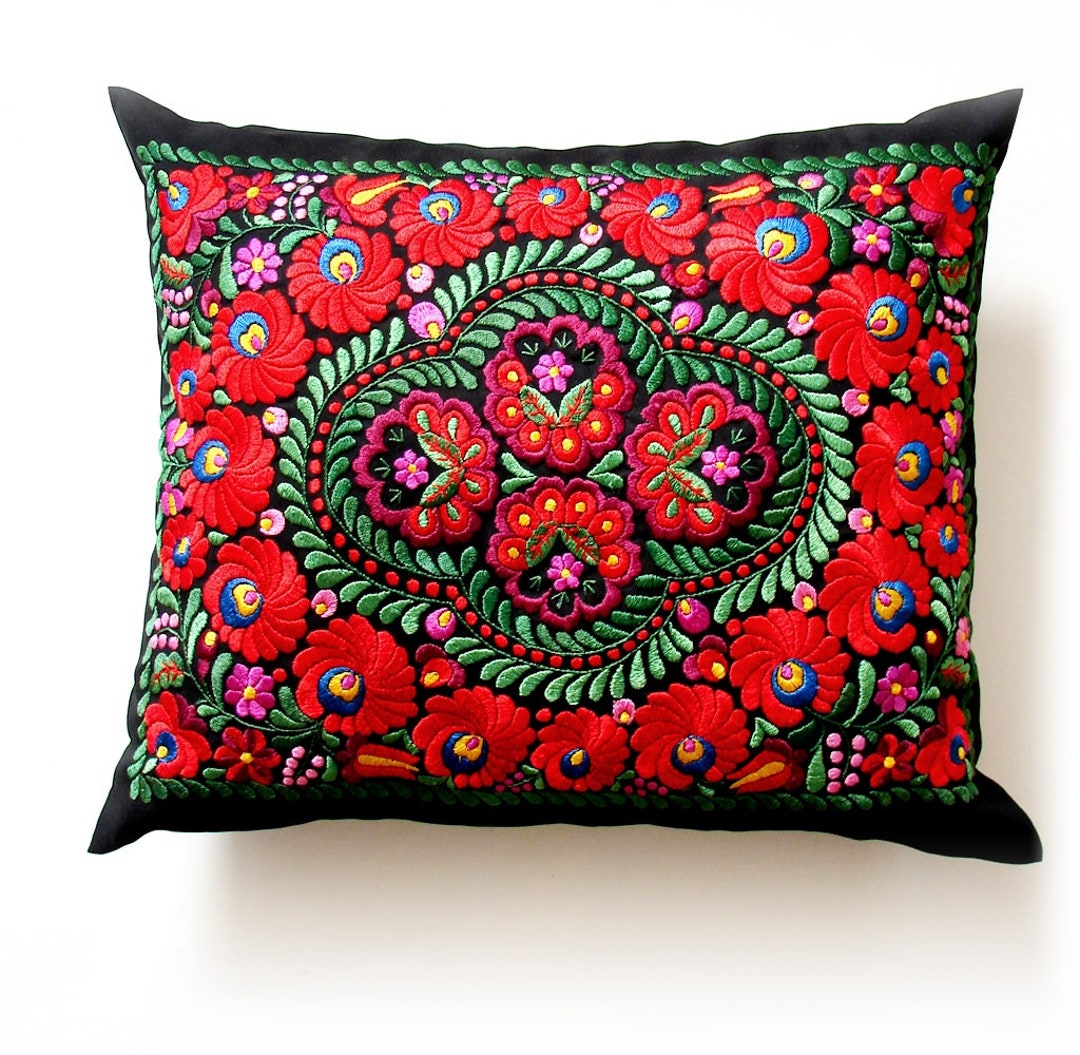 Matyó Folk Art Silk Needlework Pillow Case, Embroidered Pillow, Floral ...