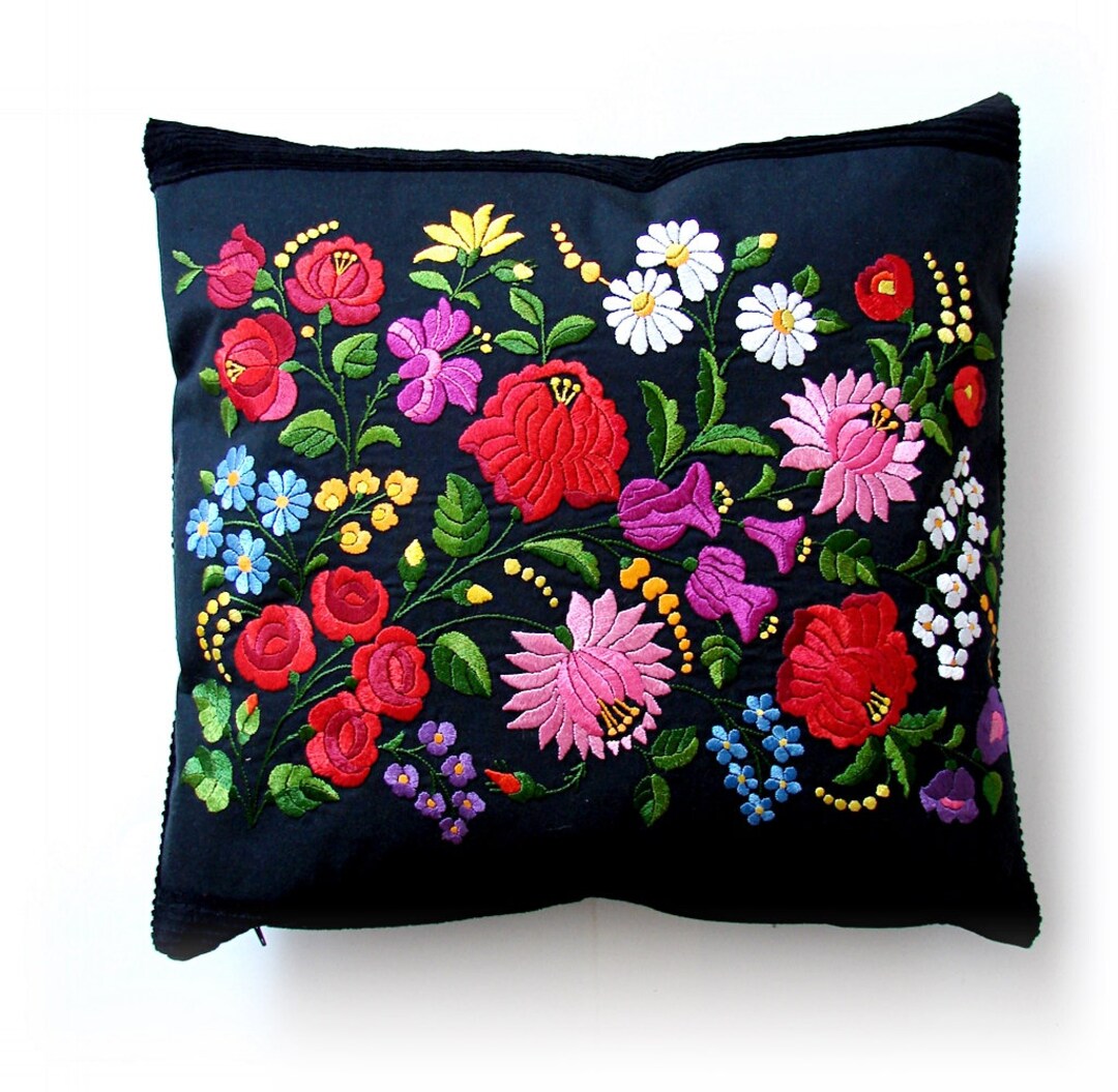 Matyó Folk Art Silk Needlework Pillow Case, Embroidered Pillow, Floral ...