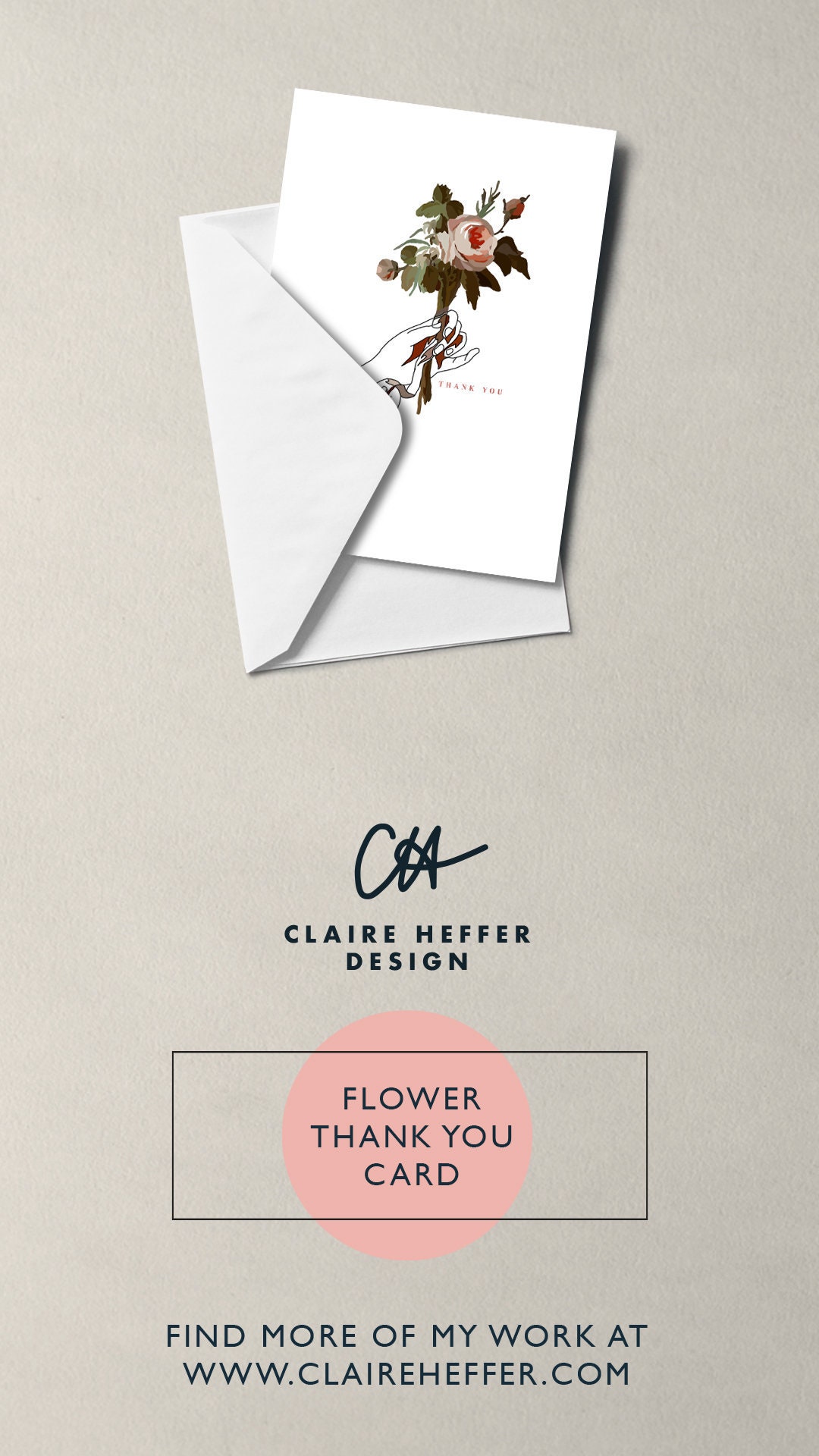 Flower Thank You Card Greeting Card 6x4 Size Note Card Blank Inside ...