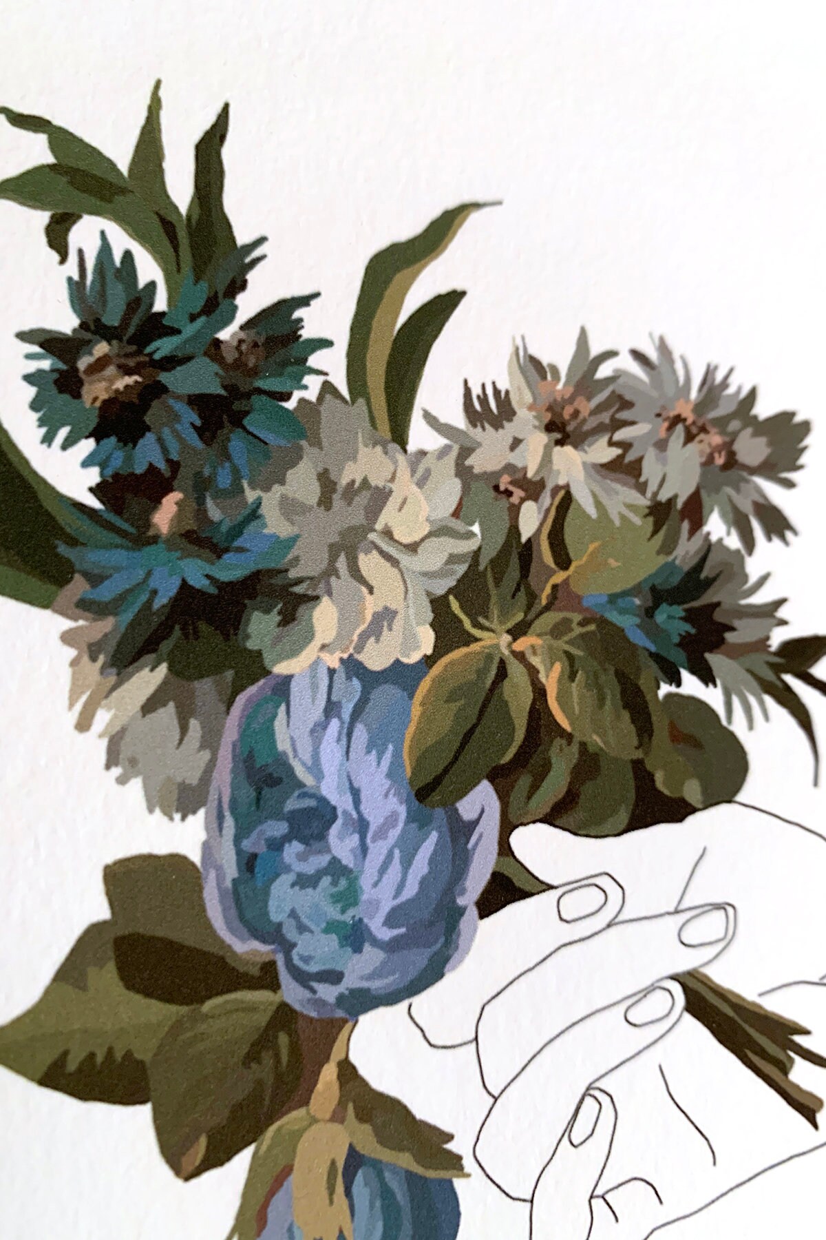 Blue Hand Holding Flowers. Home Decor, Wall Art, Artprint, Botanical ...