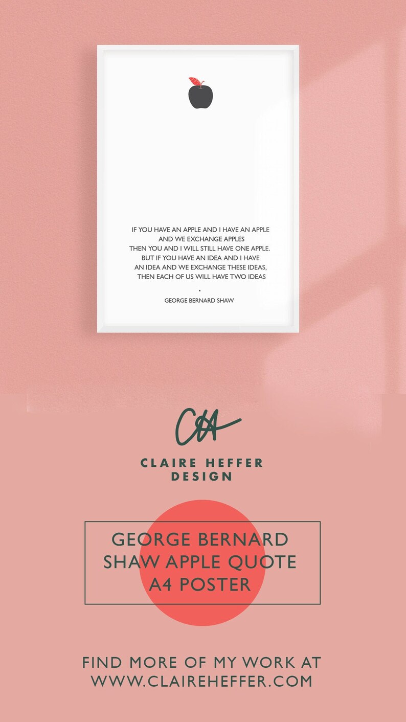 Apple - George Bernard Shaw Quote Poster A4 - Quality Art Print - Etsy