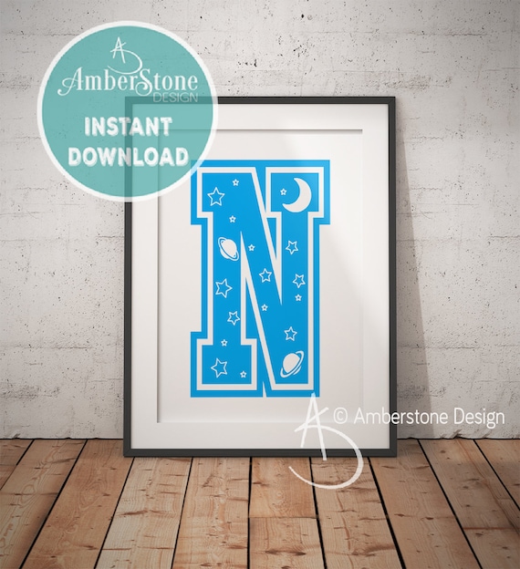 Blue Letter N LETTER N Print Letter N Blue Nursery Boys | Etsy