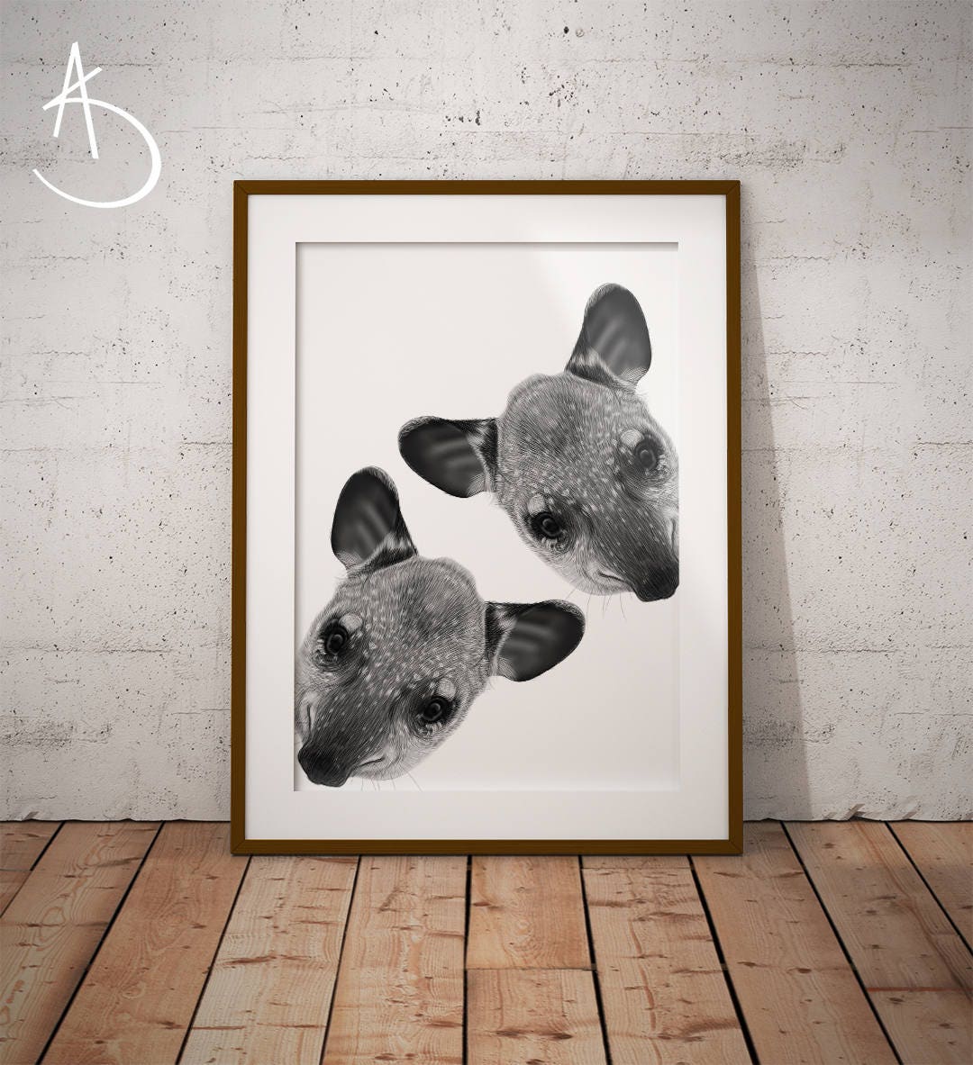 CUTE CURIOUS TAPIR Drawing Download, Tapir Wall Decor, Curious Tapir ...