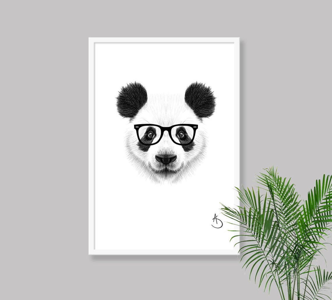 CUTE HIPSTER PANDA Drawing Download Panda Wall Decor Hipster | Etsy
