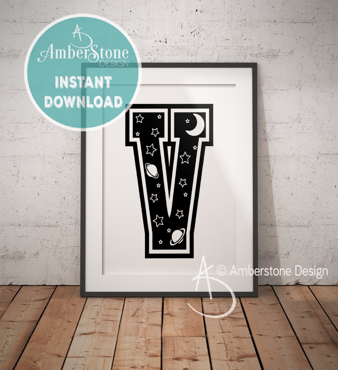 Letter V Nursery Print: Space Theme Alphabet Decor (digital Download ...