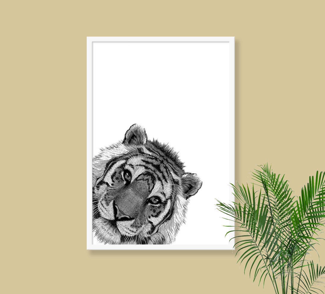 CUTE PEEKABOO TIGER Drawing download Print Tiger decor | Etsy