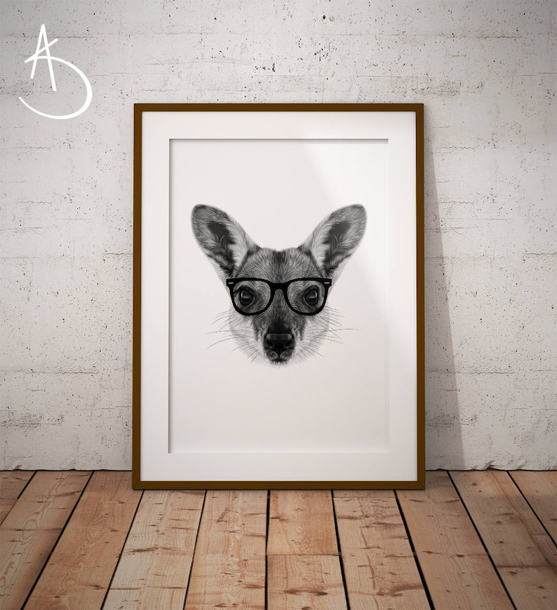 WALLABY HIPSTER Wallaby Drawing Download Wallaby Wall Decor - Etsy