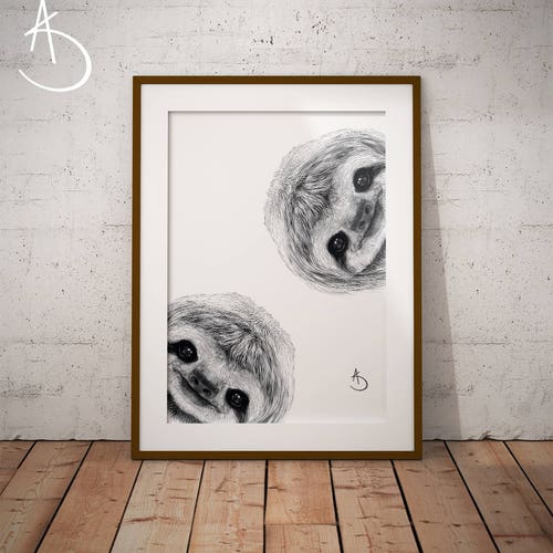 CUTE PEEKABOO SLOTH Drawing Download Sloth Art Peekaboo - Etsy