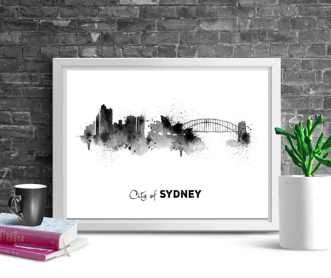 SYDNEY SKYLINE PRINT, Printable Poster, City Printables, Black White ...