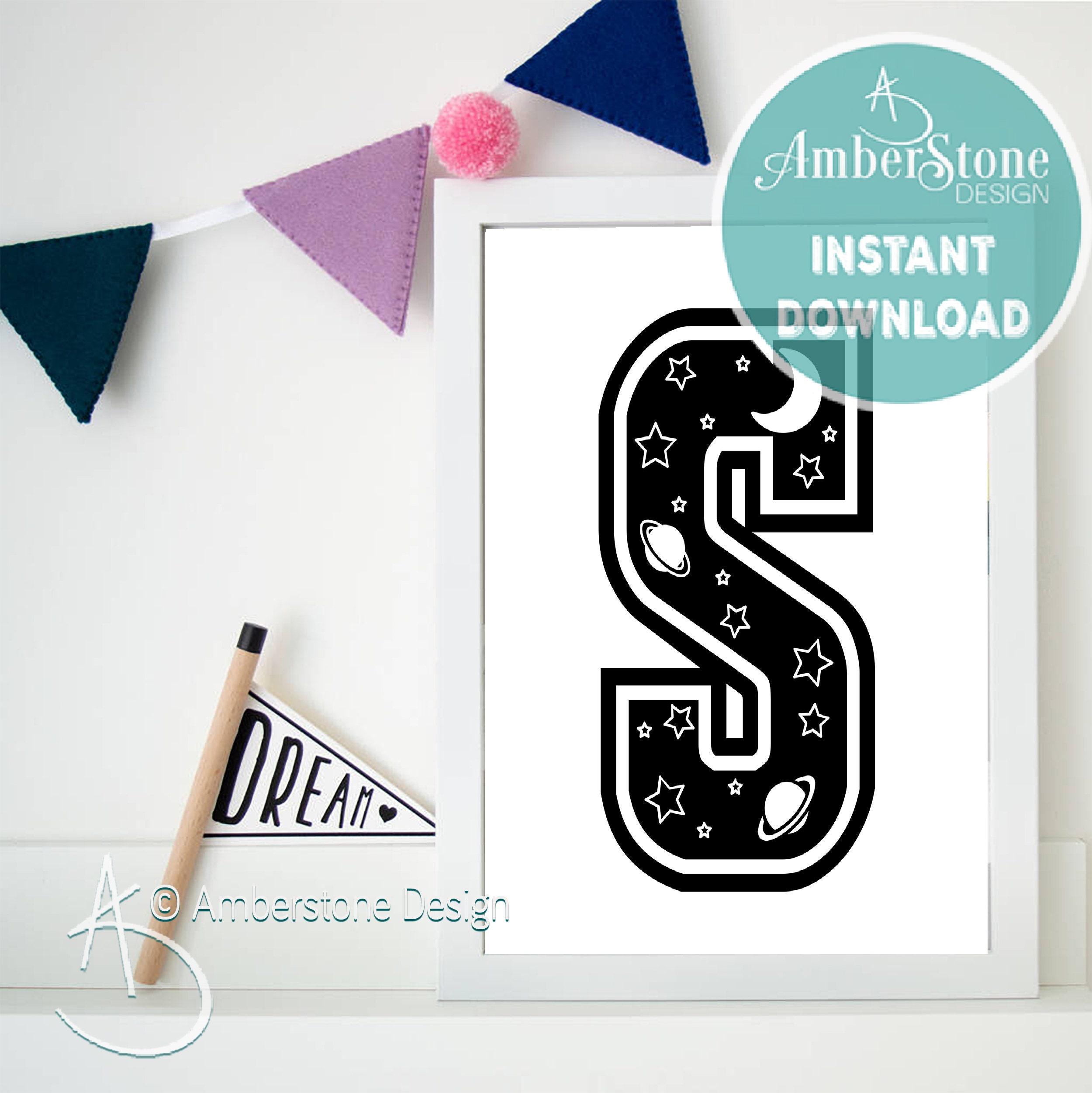 Pink Letter S LETTER S Print Letter S Pink Nursery Girls | Etsy