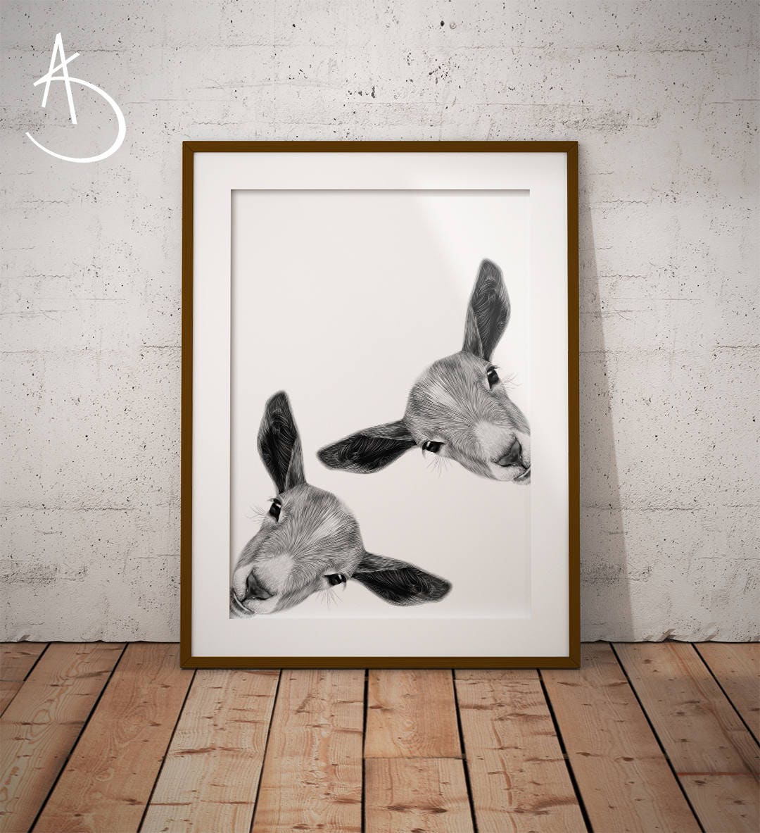 GOATS PRINT, Cute Curious Goats Drawing Download, Goats Wall Decor ...