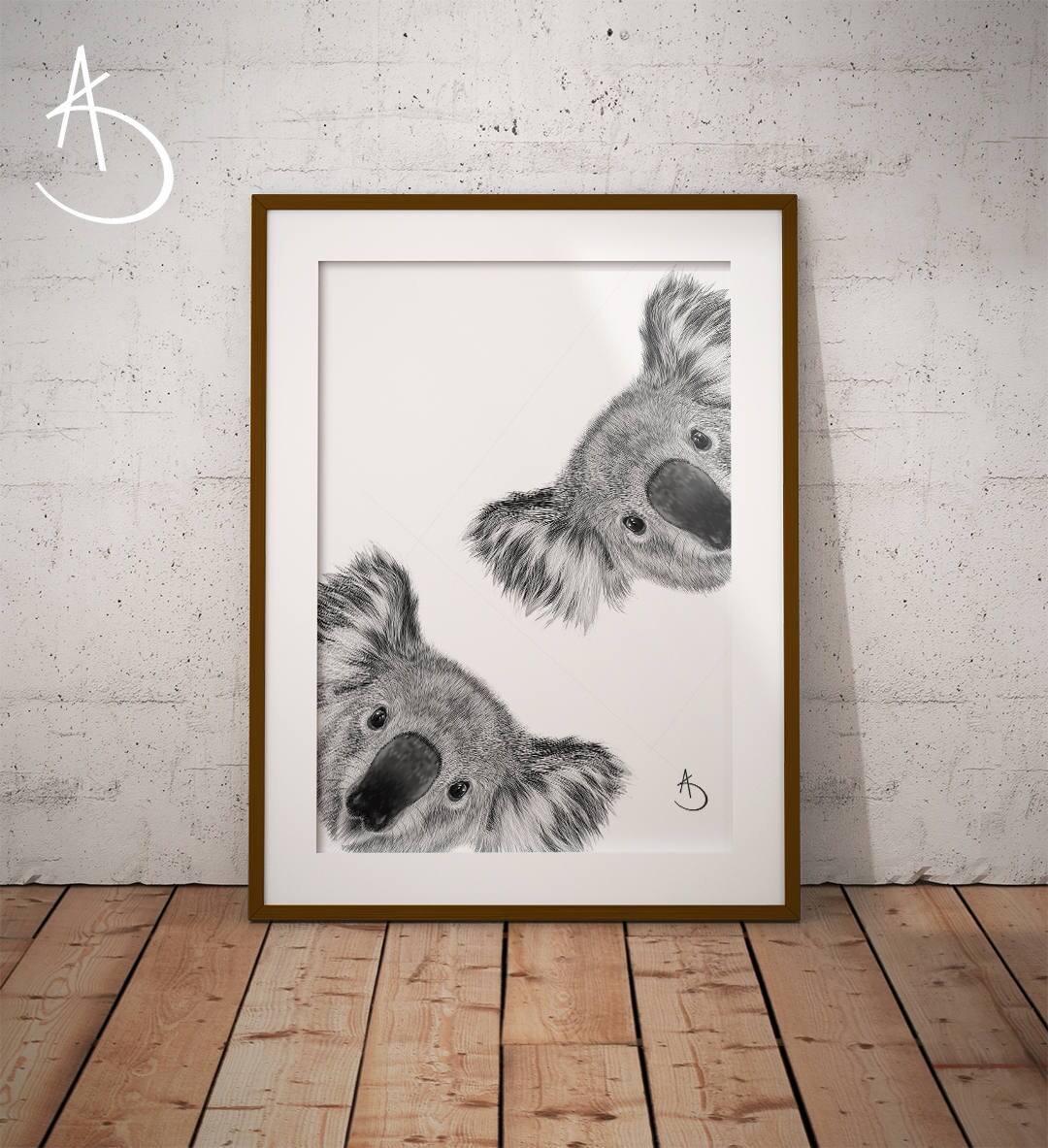 Curious Koala Drawing: Black and White Animal Print (digital Download ...
