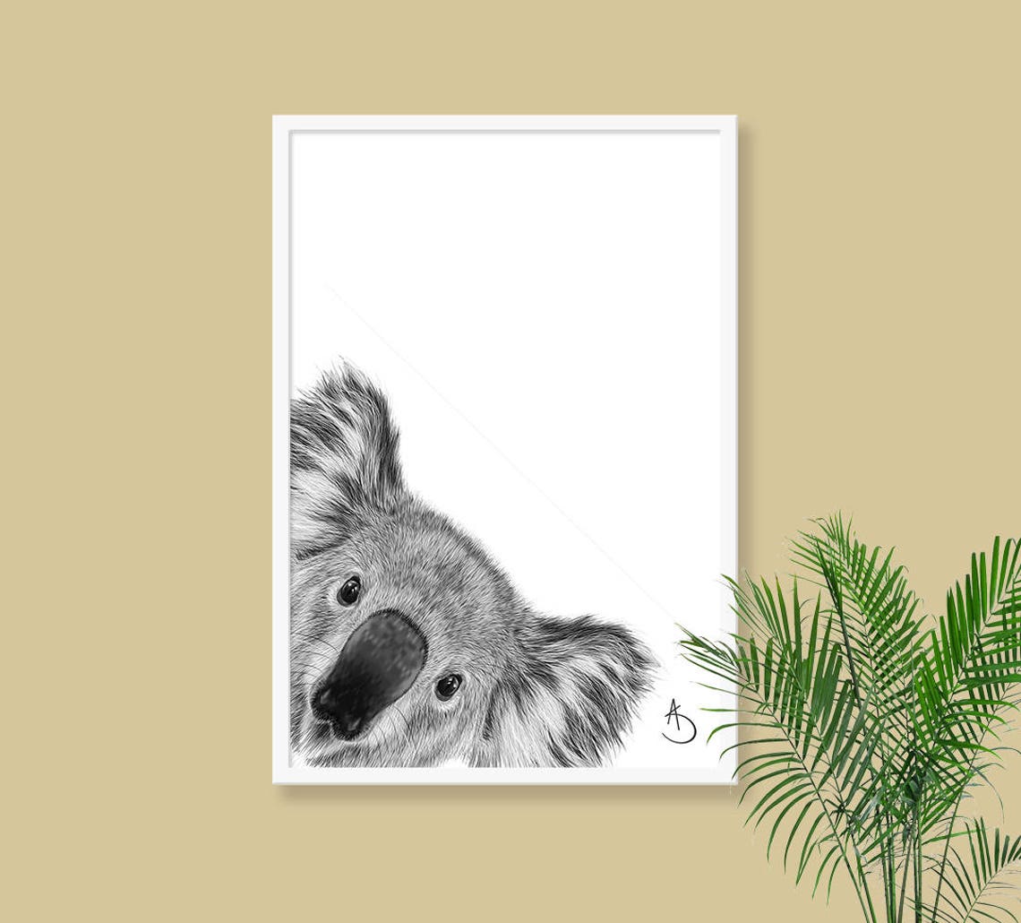 CUTE PEEKABOO KOALA Drawing Download Koala Art Peekaboo | Etsy
