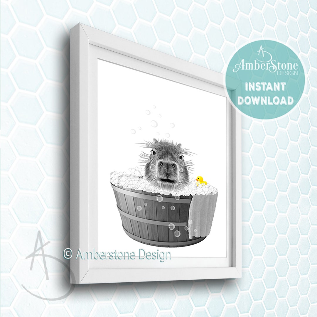 Capybara in Bathtub, Capybara Print, Capybara Prints, Capybara Bathtub ...