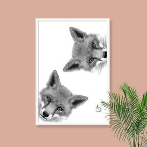 CUTE CURIOUS FOX Drawing Download Wall Decor Curious Fox - Etsy