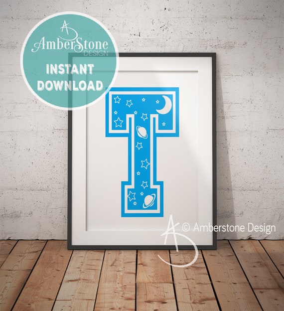 Blue Letter T LETTER T Print Letter T Blue Nursery Boys | Etsy