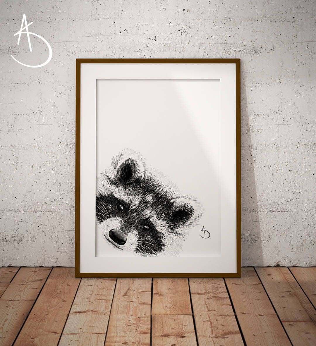 RACOON PRINT, Printable Poster, Downloadable Art, Racoon Art Print ...