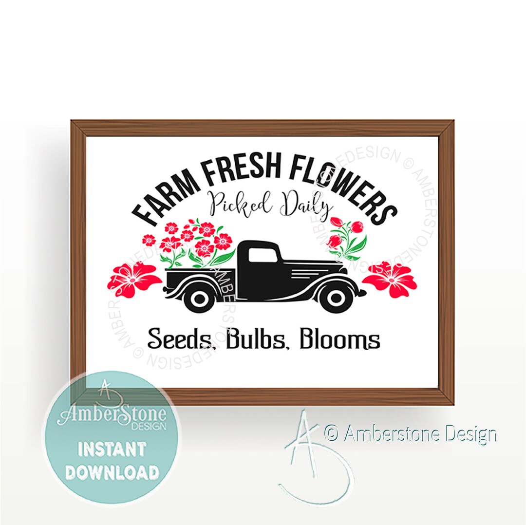 FARM FRESH FLOWERS Sign, Instant Download, Flowers Decor, Printable ...