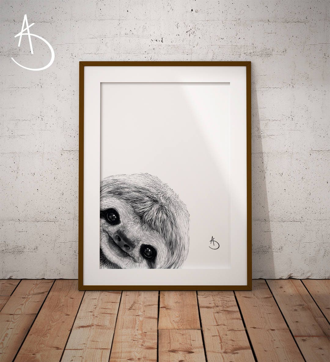 CUTE PEEKABOO SLOTH Drawing Download, Sloth Art, Peekaboo Sloth Print ...