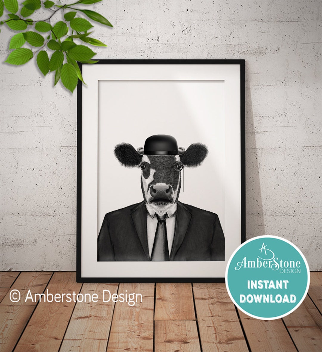 COW IN SUIT Art Print, Cow Printables, Cow Print, Printable Cow Art ...