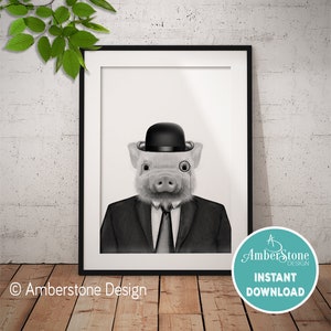 PIG IN SUIT Art Print, Pig Printables, Pig Print, Printable Pig Art ...
