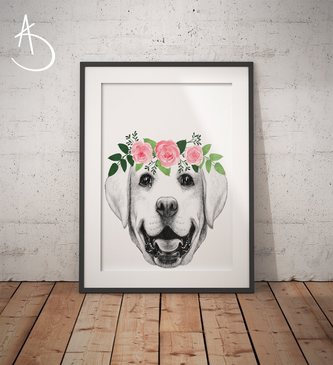DOG FLOWER CROWN Dog Print Printable Wall Art Animals - Etsy