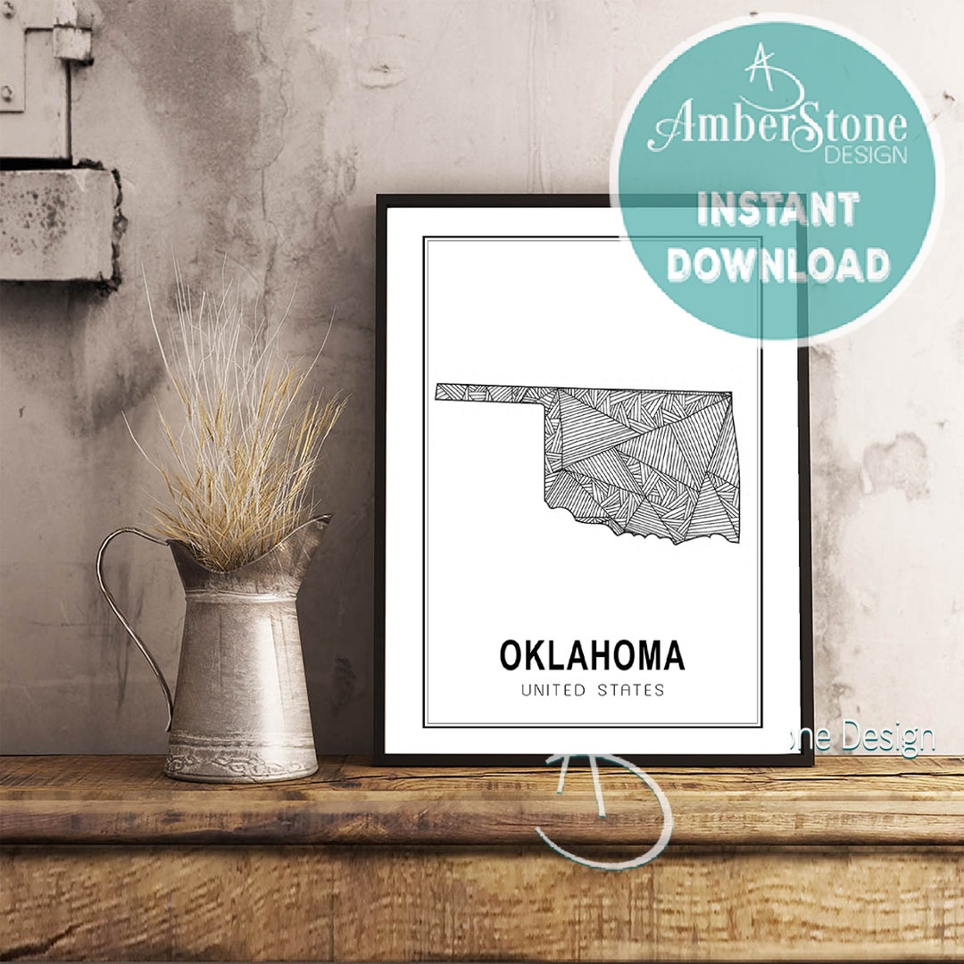 Oklahoma Art Print: Geometric State Map (instant Download) - Etsy
