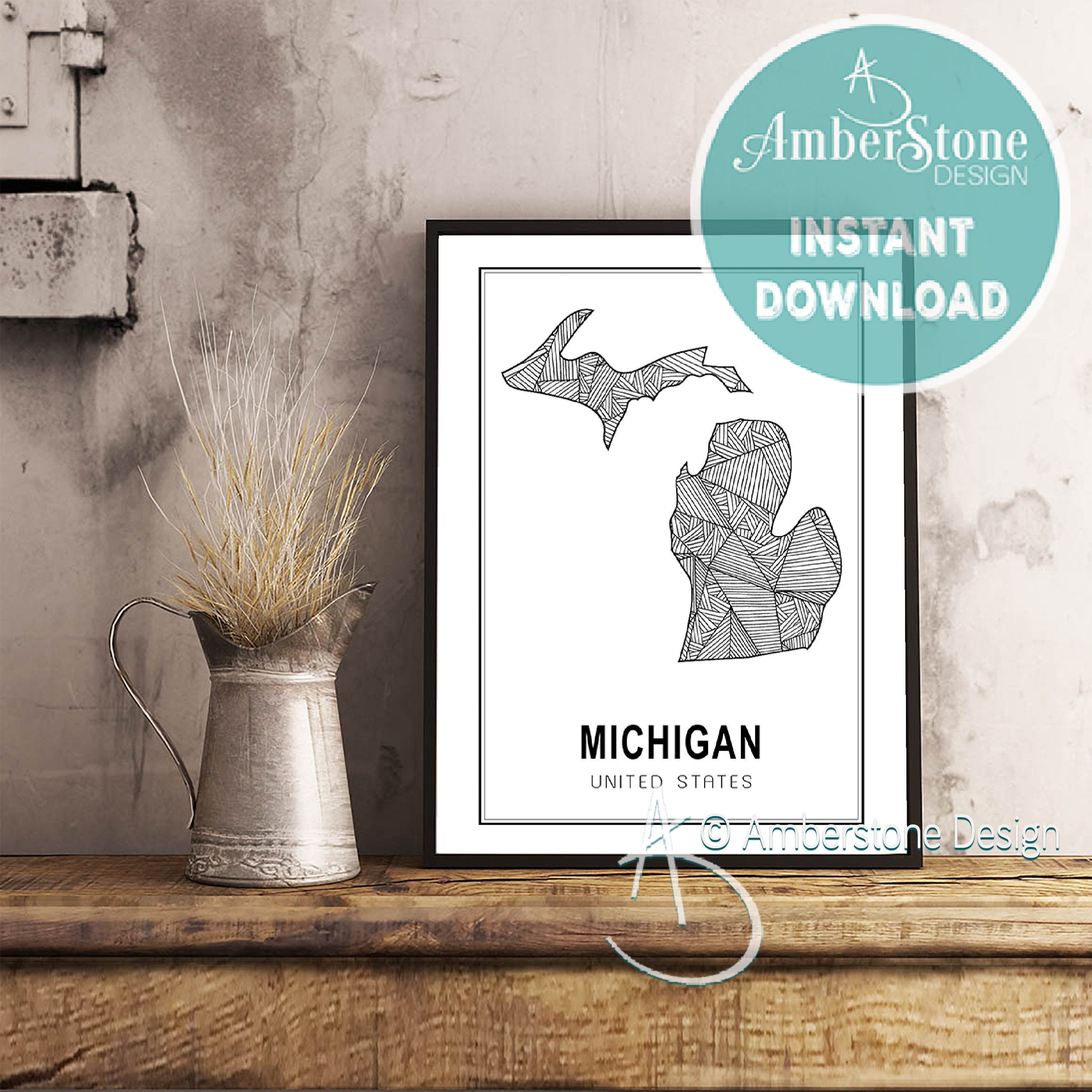 MICHIGAN ART PRINT Instant Download Michigan Print Michigan | Etsy