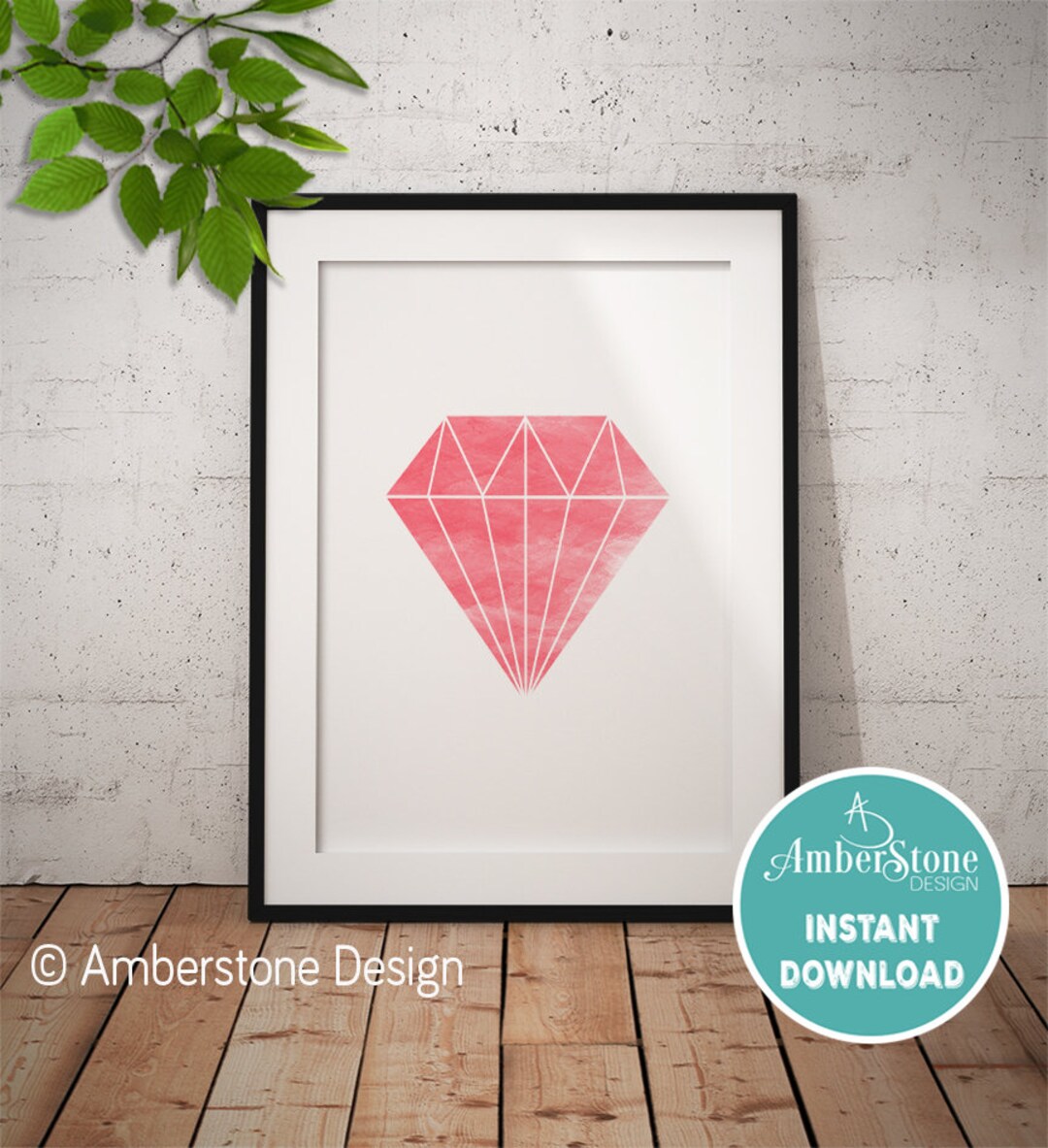 PINK DIAMOND PRINT, Printables, Instand Download, Minimalist Diamond ...